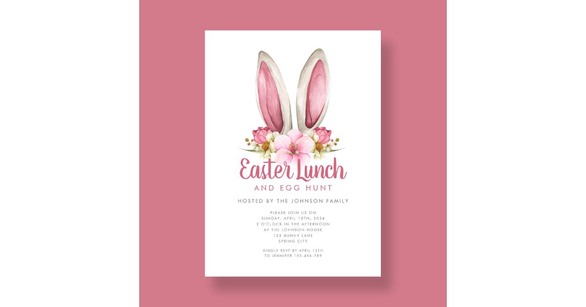 Cute Floral Bunny Ears Easter Lunch Invitation | Zazzle