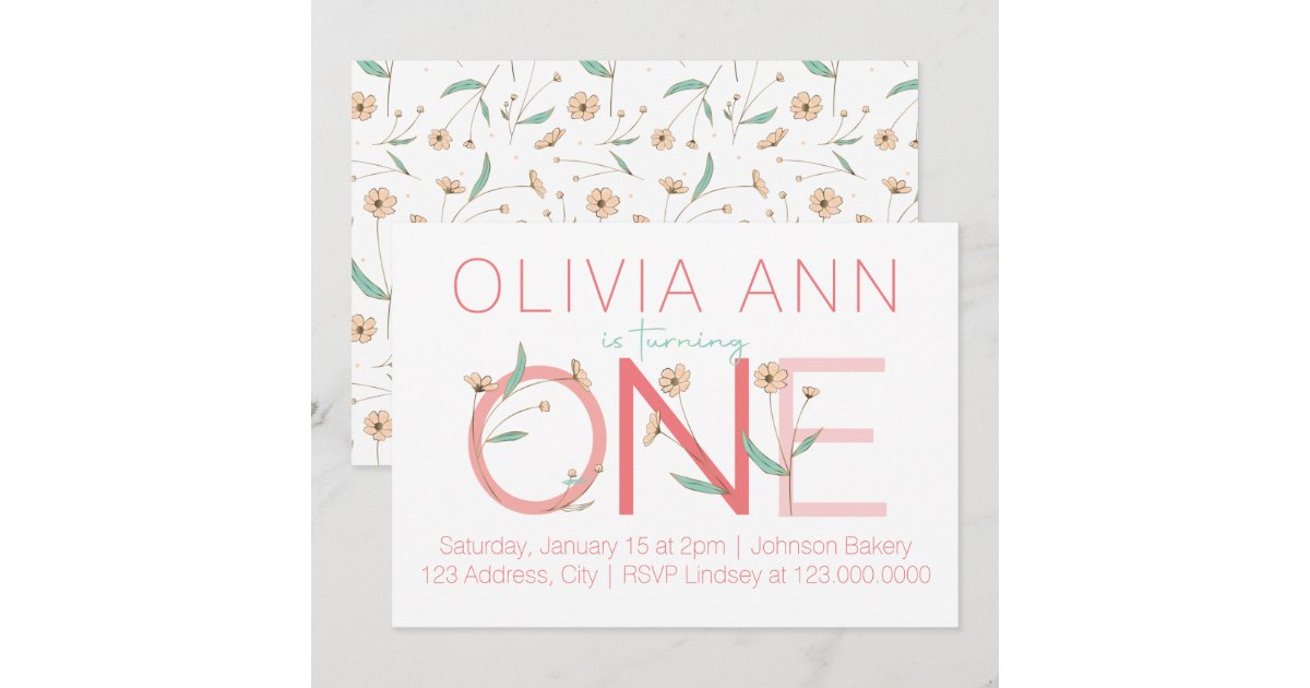 Cute Floral First Birthday Invitation | Zazzle