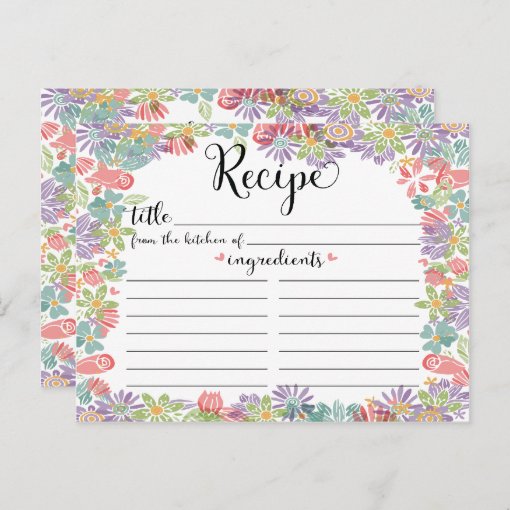 Cute Floral Frame Bridal Shower Recipe Card | Zazzle