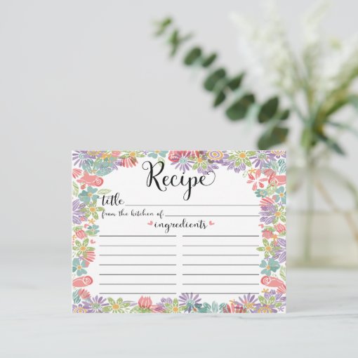 Cute Floral Frame Bridal Shower Recipe Card | Zazzle