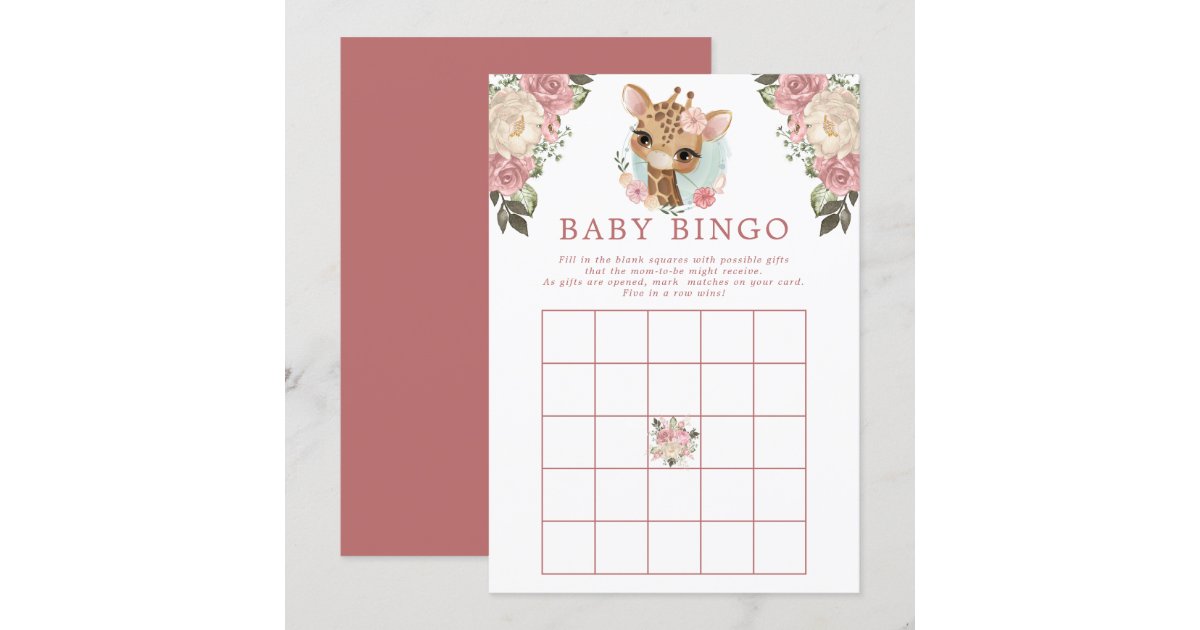 Cute Floral Giraffe Baby Shower Bingo Game Invitation | Zazzle