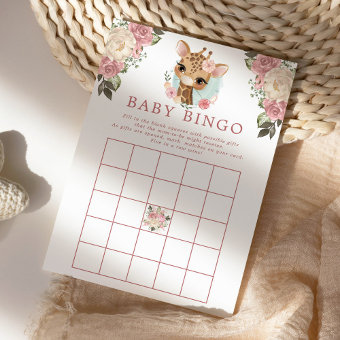 Cute Floral Giraffe Baby Shower Bingo Game Invitation | Zazzle