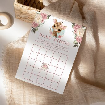 Cute Floral Giraffe Baby Shower Bingo Game Invitation | Zazzle