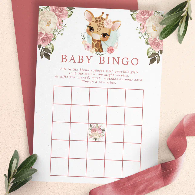 Cute Floral Giraffe Baby Shower Bingo Game Invitation | Zazzle