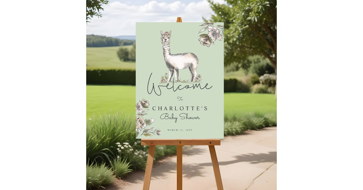Cute Floral Llama Alpaca Baby Shower Welcome Foam Board | Zazzle