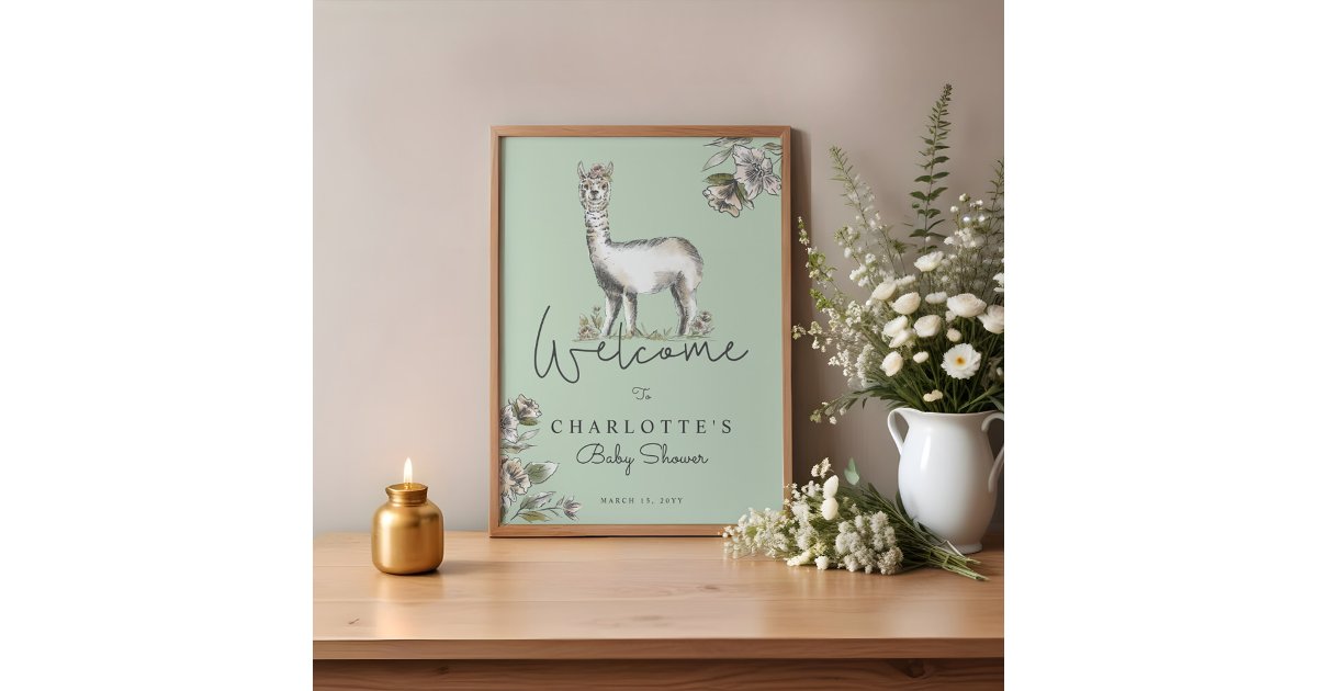 Cute Floral Llama Alpaca Baby Shower Welcome Poster | Zazzle