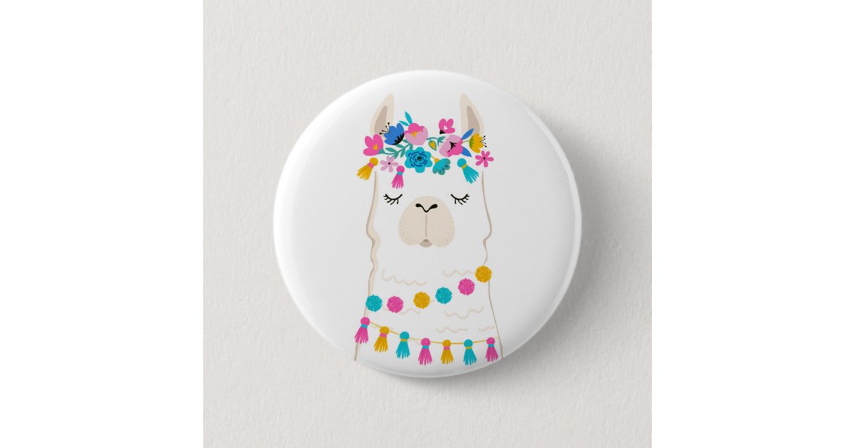 Cute Floral Llama Button | Zazzle.com