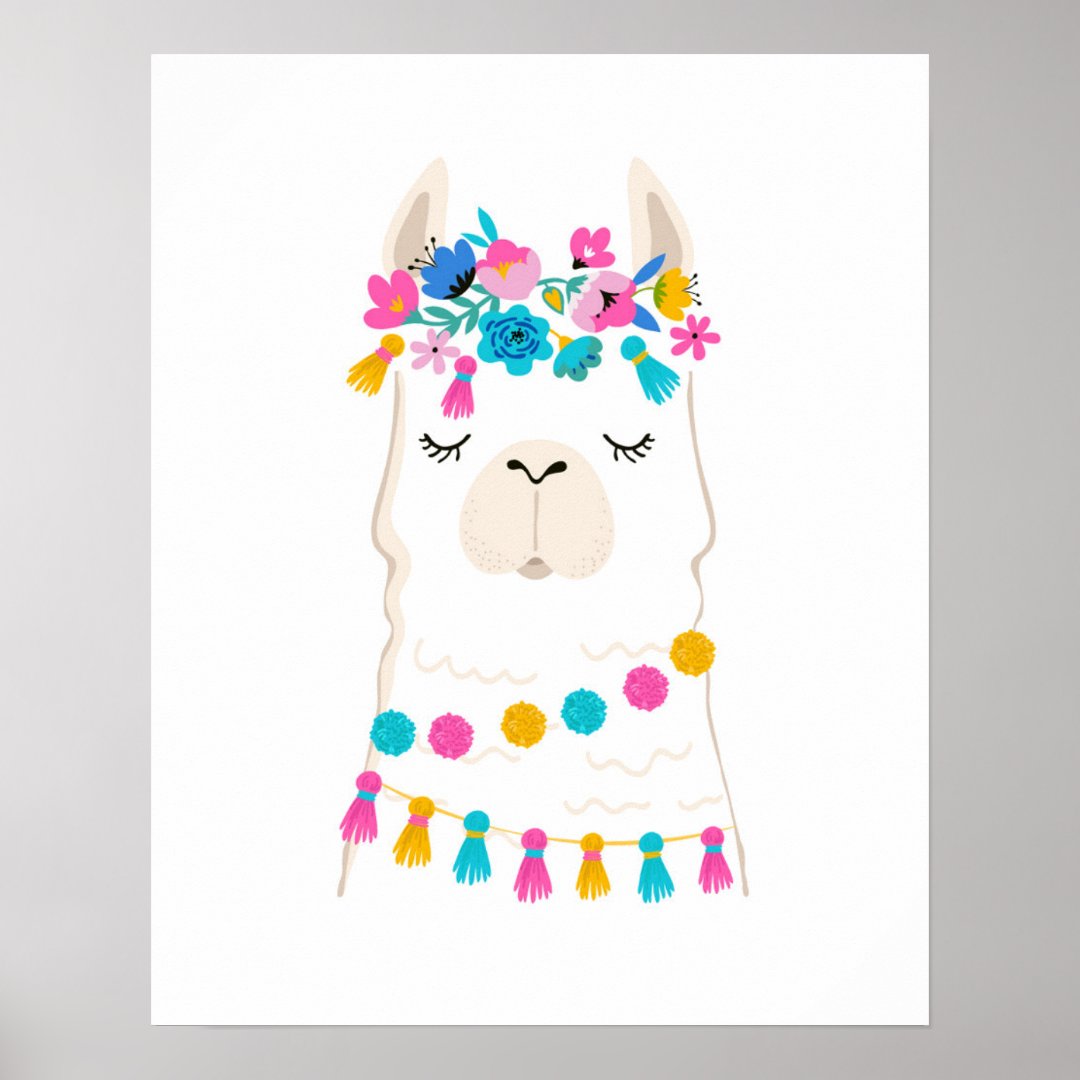 Cute Floral Llama Poster | Zazzle