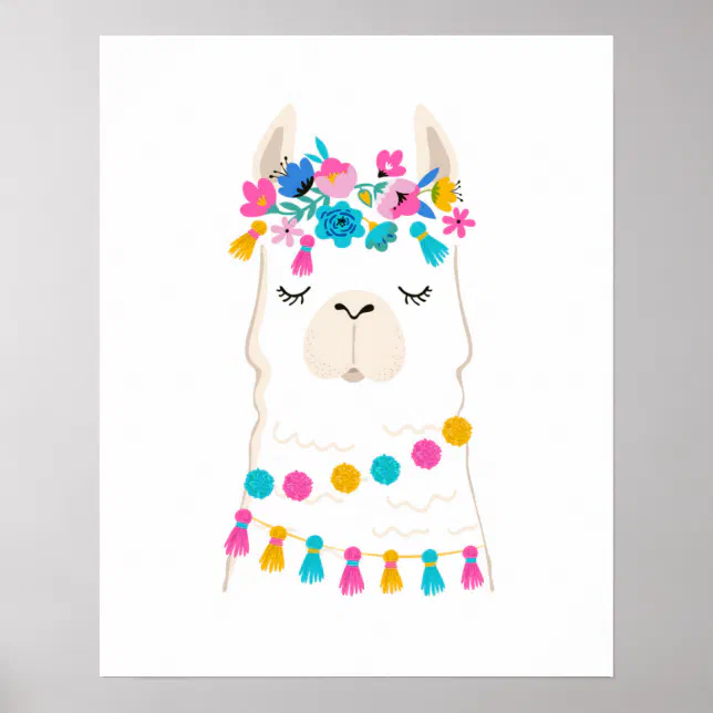 Cute Floral Llama Poster | Zazzle