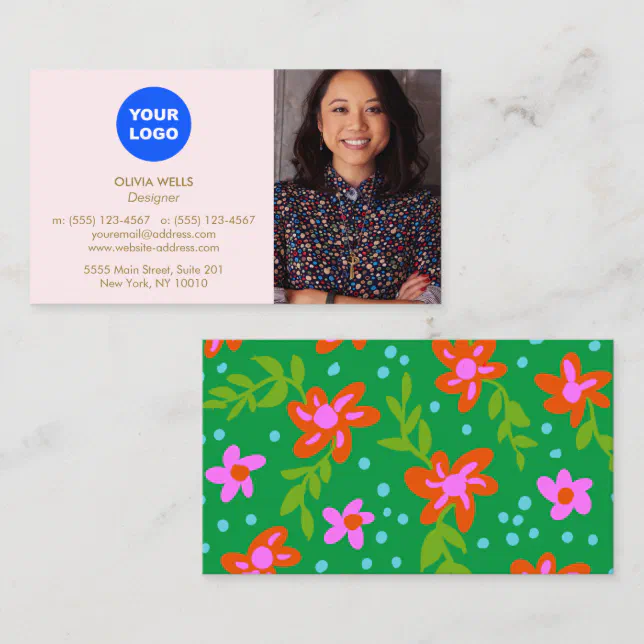 Cute Floral Logo Photo Designer Business Card | Zazzle