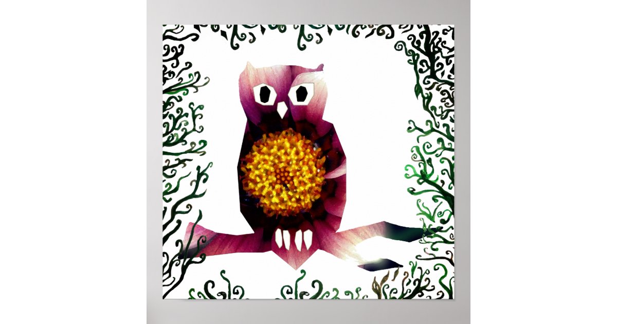 Cute Floral Owl Poster | Zazzle