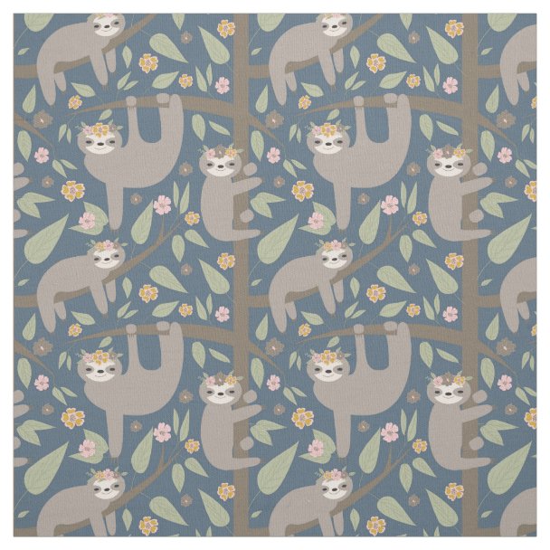 Cute Sloth Pattern Fabric | Zazzle