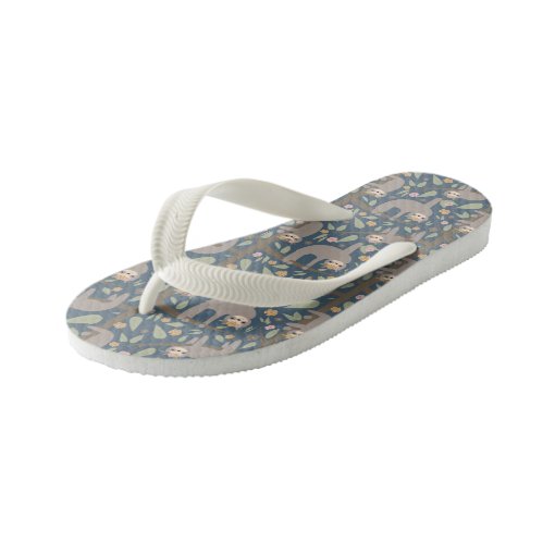 Cute Floral Sloth Pattern Kid's Flip Flops | Zazzle