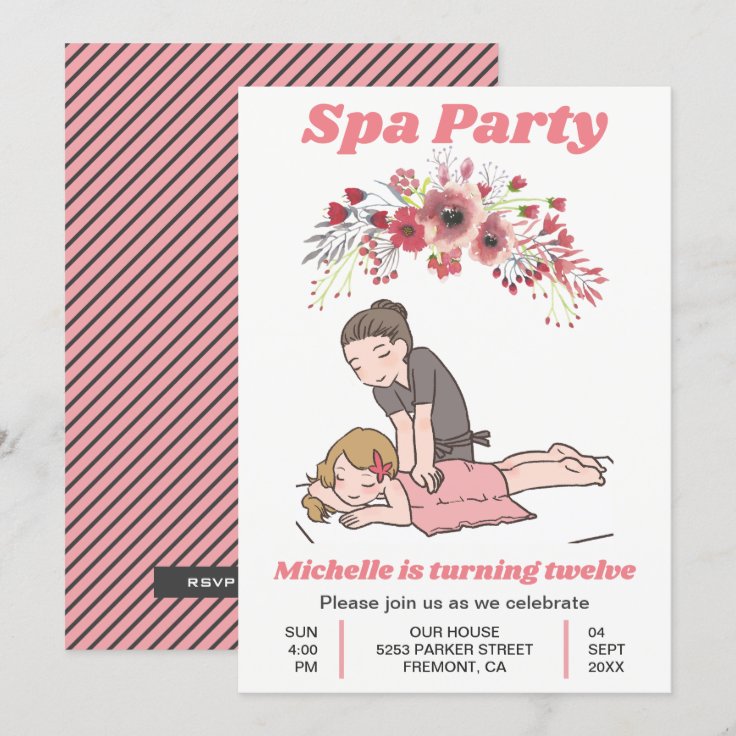 Cute Floral Spa Girls Birthday Party Invitation | Zazzle