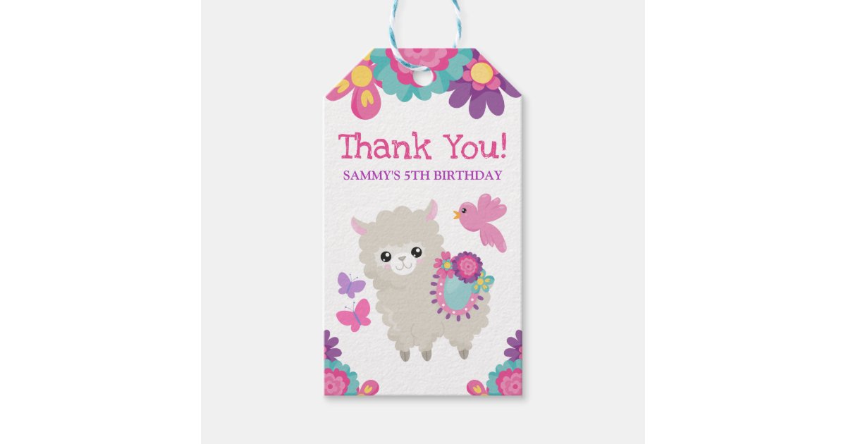 Cute Floral Spring Llama Birthday Thank You Gift Tags | Zazzle