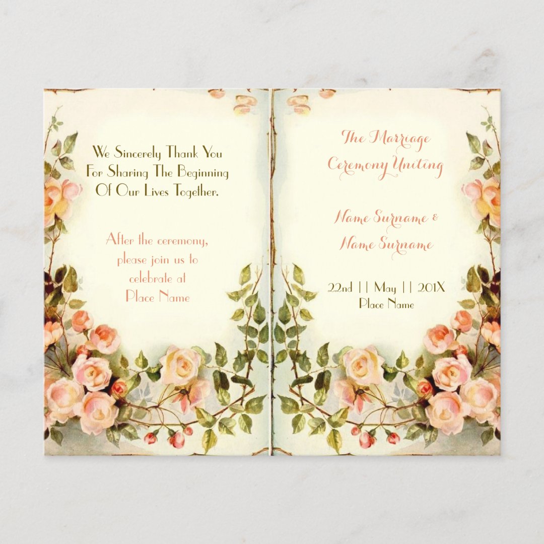 cute floral wedding program,roses | Zazzle