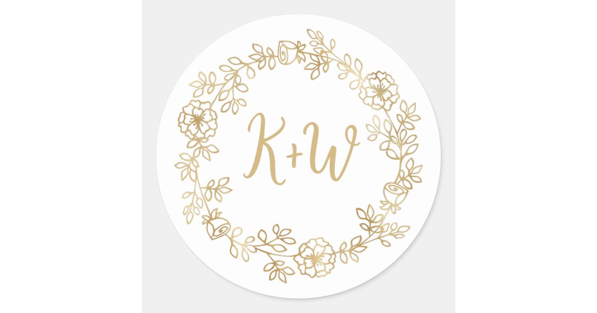 Cute Floral Wreath Wedding Initials Monogram Classic Round Sticker | Zazzle
