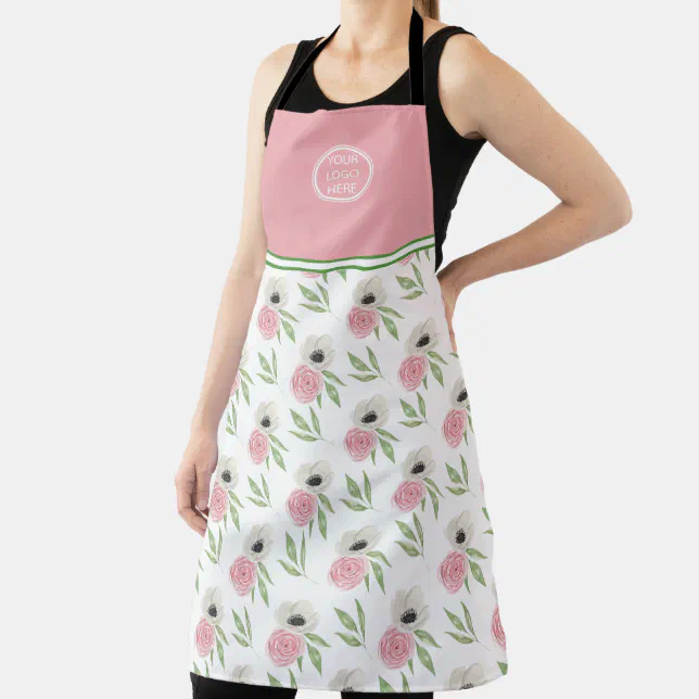 Cute Floral Your Logo Here Apron | Zazzle