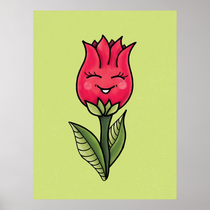 Cute Flower Cartoon Character Plant Lover Kids Poster | Zazzle