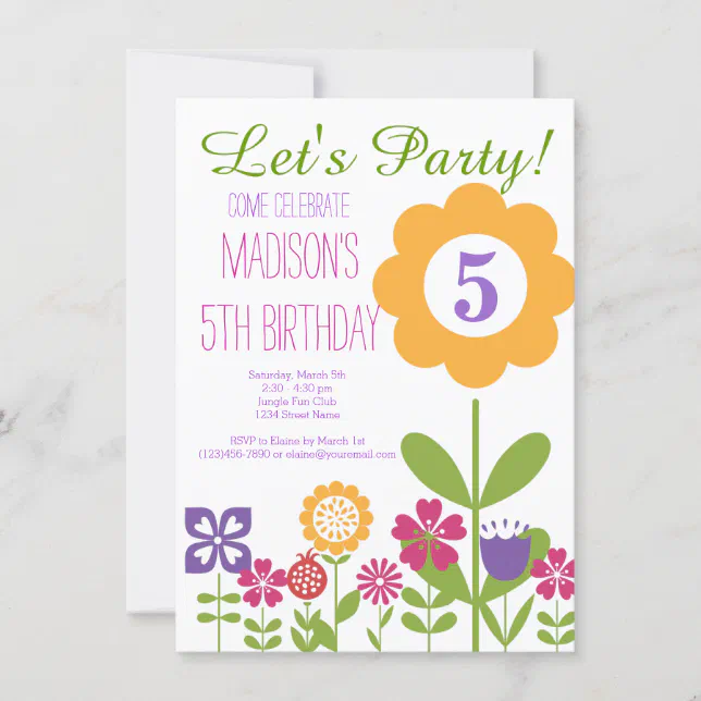 Cute Flower Garden Birthday Party Invitations | Zazzle