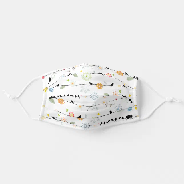 Cute Flowers and Birds on the Wire Adult Cloth Face Mask | Zazzle