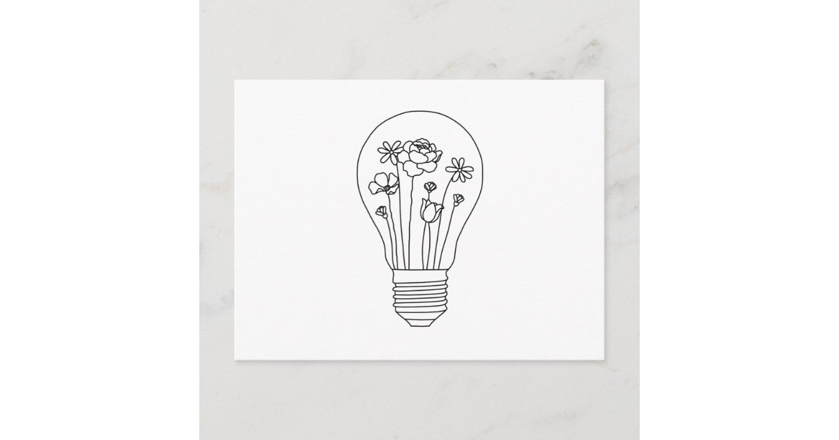Cute Flowers in Lightbulb Line Design Postcard | Zazzle