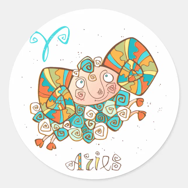 Cute Fluffy Aries Classic Round Sticker | Zazzle