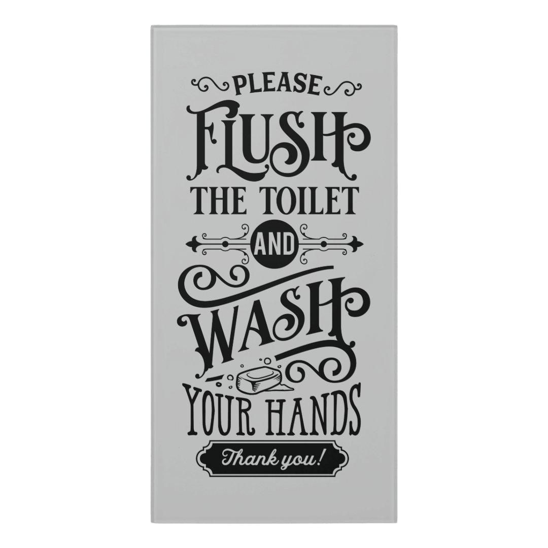 cute flush toilet wash hands bathroom door sign | Zazzle