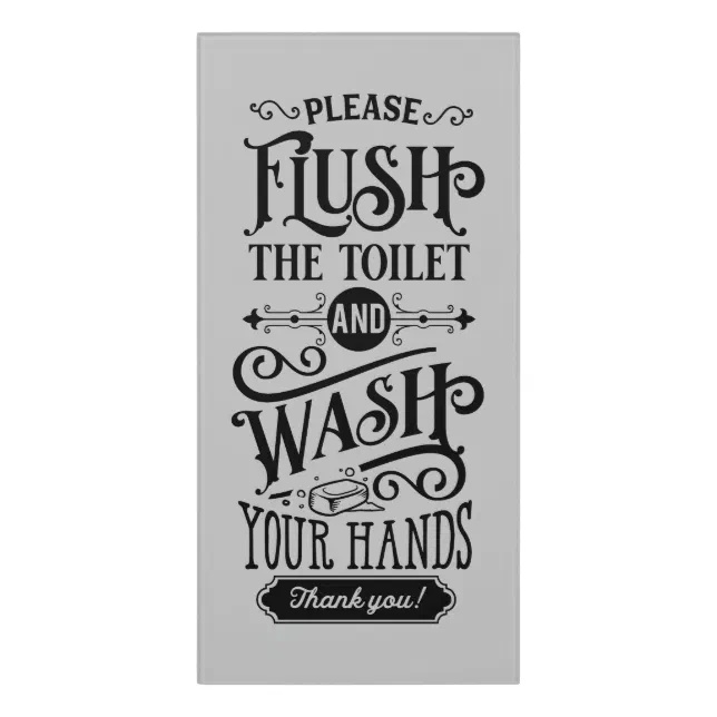 cute flush toilet wash hands bathroom door sign | Zazzle
