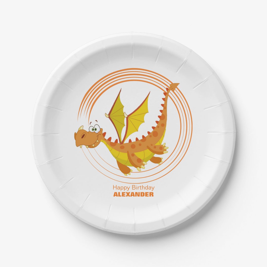 Cute Flying Dragon Personalized Birthday Paper Plates | Zazzle