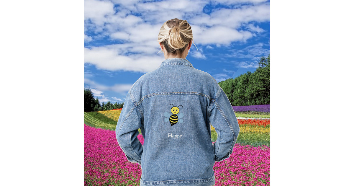 Cute Flying Happy Bumblebee Cartoon Denim Jacket | Zazzle