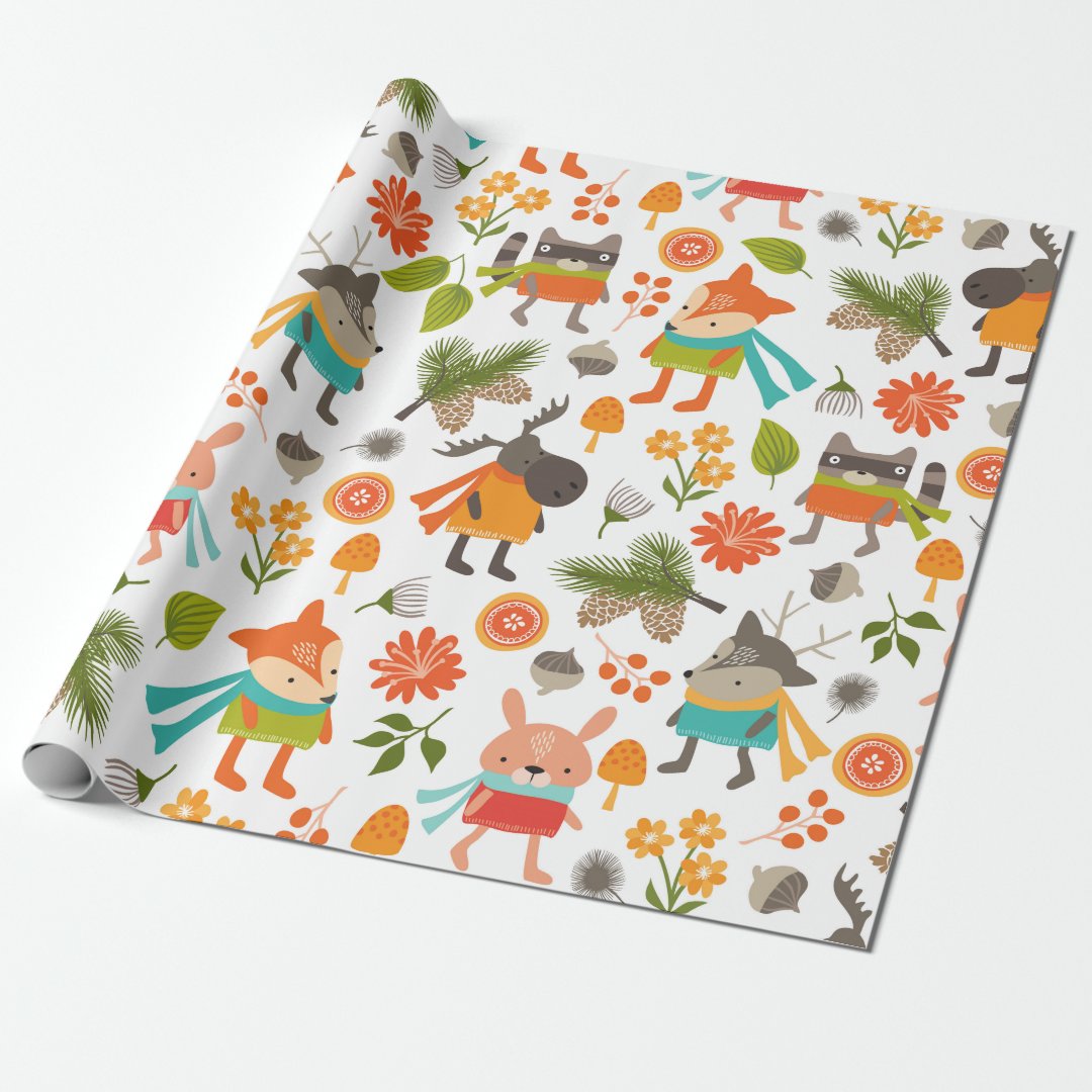 Cute Folksy Woodland Animals Wrapping Paper | Zazzle