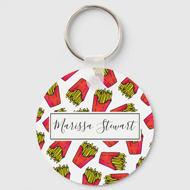 Cute Foodie French Fries Pattern Keychain | Zazzle