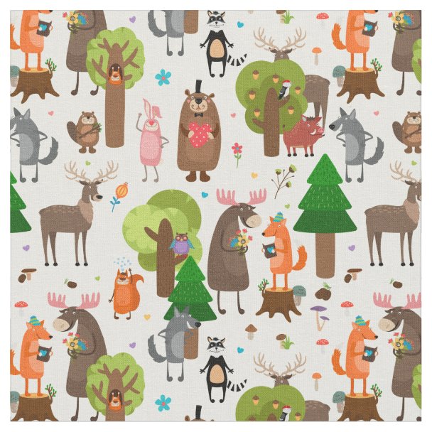 Cute Camp Critters Woodland Animals Fabric | Zazzle