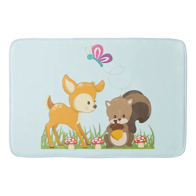 Cute Forest Animals Whimsical Cartoon Bath Mat | Zazzle