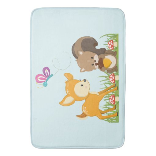 Cute Forest Animals Whimsical Cartoon Bath Mat | Zazzle