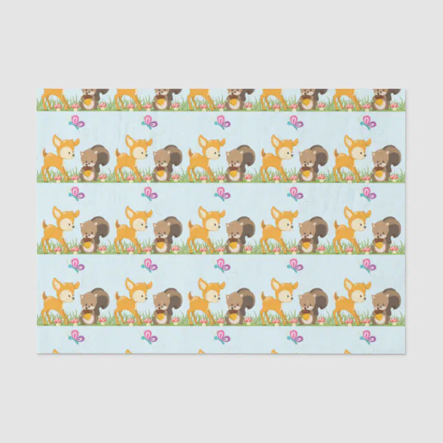 Cute Forest Animals Whimsical Cartoon Pattern Tissue Paper | Zazzle