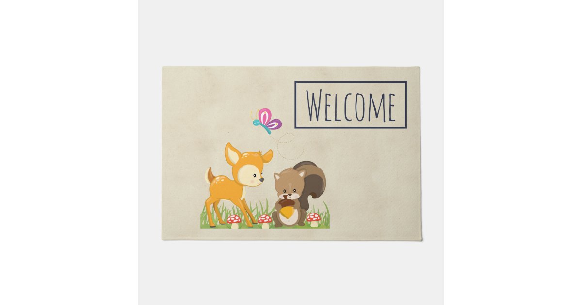 Cute Forest Animals Whimsical Cartoon Welcome Doormat | Zazzle