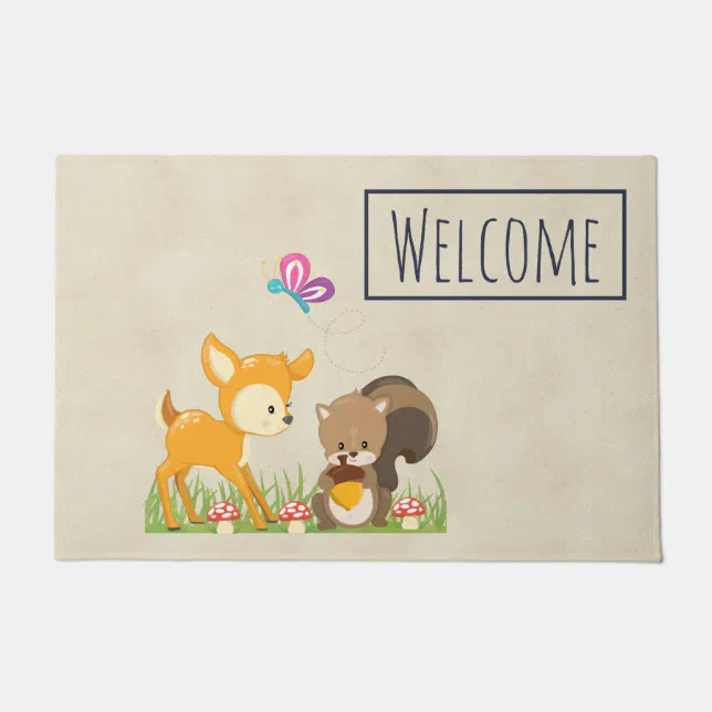 Cute Forest Animals Whimsical Cartoon Welcome Doormat | Zazzle