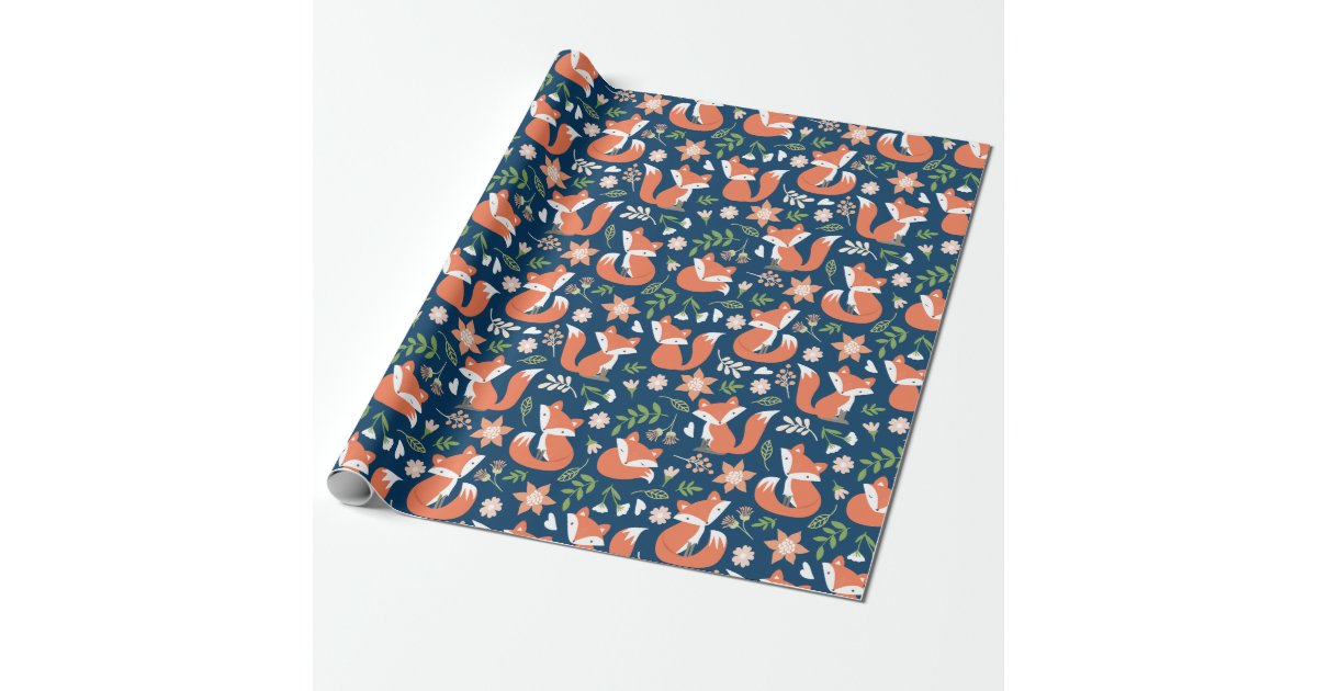 Cute Fox and Floral Wrapping Paper | Zazzle