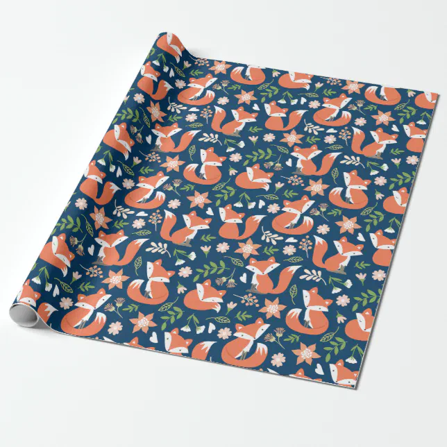 Cute Fox and Floral Wrapping Paper | Zazzle