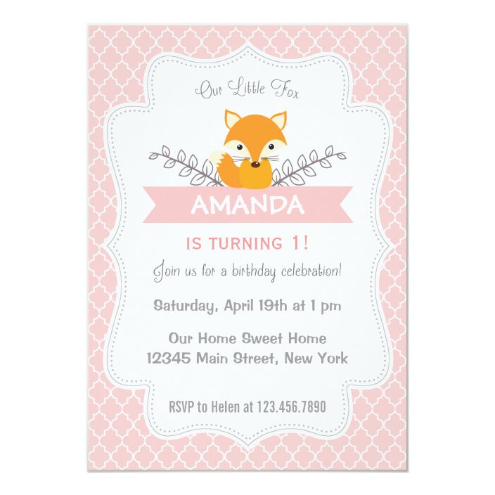 Cute Fox Birthday Invitation Pink | Zazzle.com