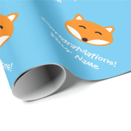 Cute fox Birthday wrapping paper for kids | Zazzle