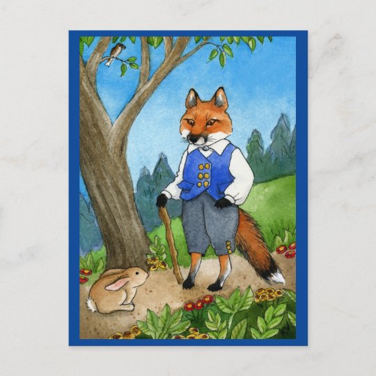 Cute fox, bunny rabbit fairy tale postcard | Zazzle.com