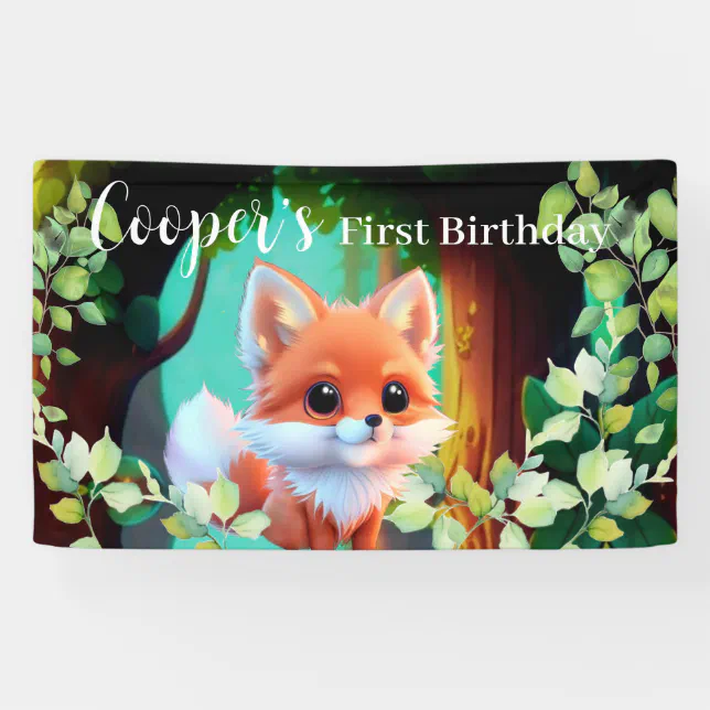 Cute fox drawing woodland animals forest friends banner | Zazzle
