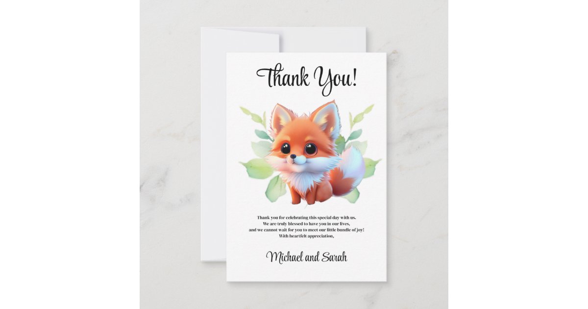Cute fox drawing woodland animals forest friends thank you card | Zazzle