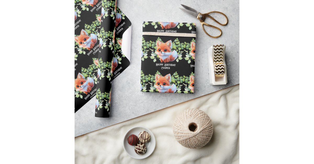 Cute fox drawing woodland animals forest friends wrapping paper | Zazzle