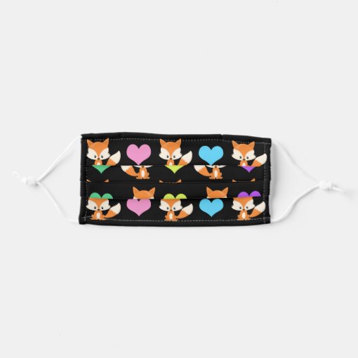 Cute Fox Hearts Adult Cloth Face Mask | Zazzle