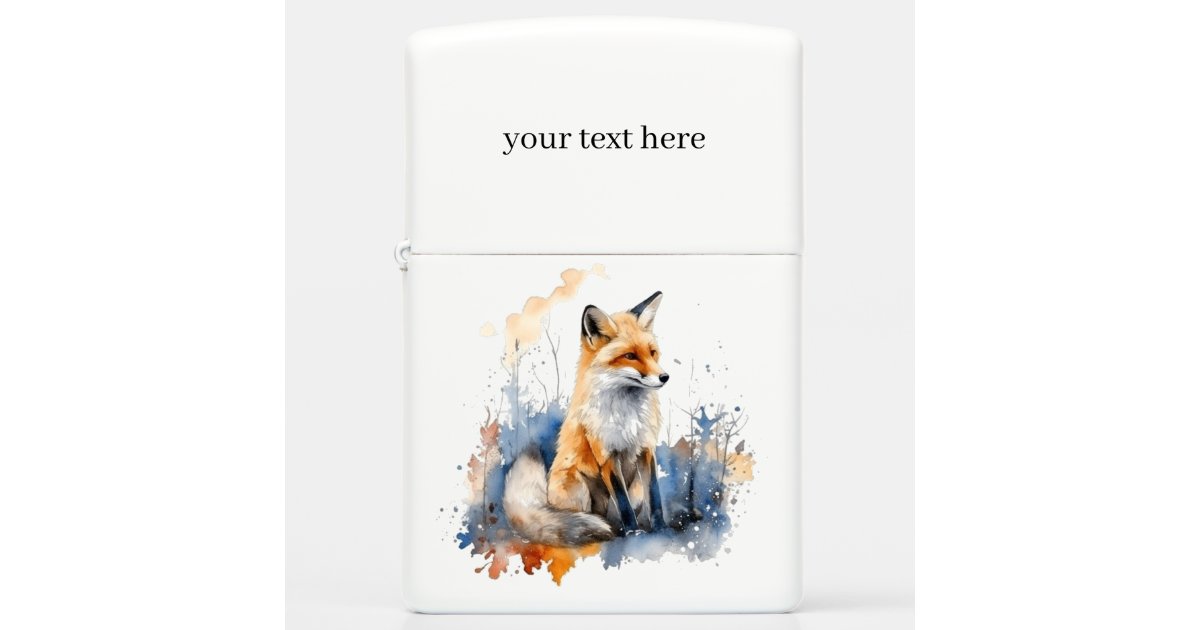 Cute fox in blue and orange water color zippo lighter | Zazzle