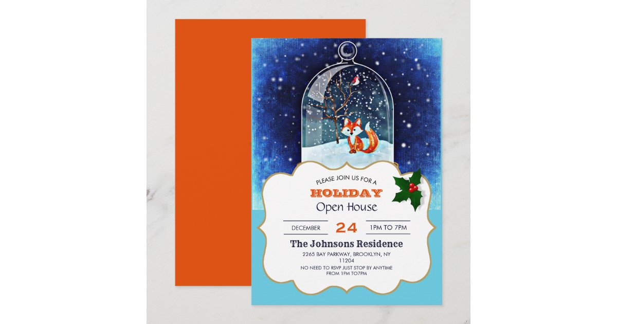 Cute fox inside a snow globe invitation | Zazzle